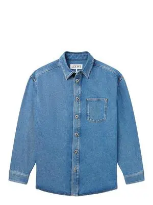 Loewe Anagram Logo-embroidered Denim Overshirt - Blue