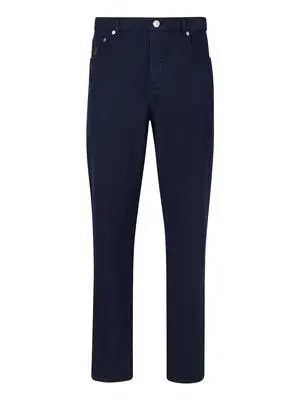 Brunello Cucinelli Logo-embroidered Straight-leg Cotton-twill Trousers - Blue