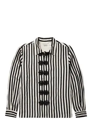 BODE Bannister Appliquéd Velvet-trimmed Striped Silk Shirt - White