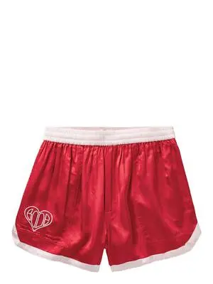 BODE Wide-leg Logo-embroidered Two-tone Satin Shorts - Red