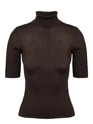 ME+EM Roll-neck Short-sleeve Wool Jumper - Ganache Brown