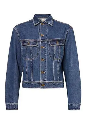 AUSTIN POST Topstitch-detailing Denim Jacket - Medium Indigo