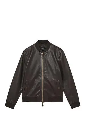 REISS Long-sleeve Leather Bomber Jacket - Brown