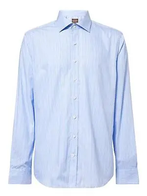 OSCAR JACOBSON Slim-fit Striped Cotton Shirt - Oxford Blue
