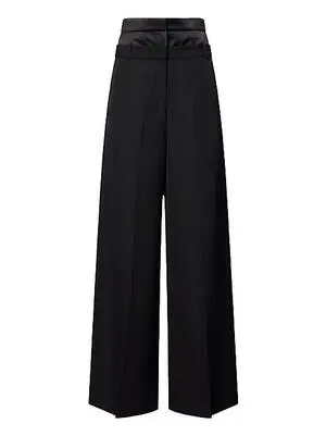 Erdem Double-waistband Wide-leg Wool Trousers - Black