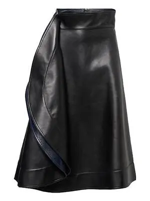 Bottega Veneta Flared Leather Midi Skirt - Black Navy
