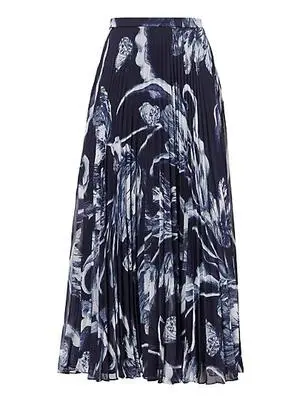 Erdem Pleated High-waist Woven Midi Skirt - Botanical Midnight