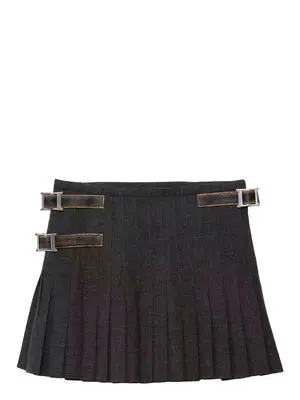 Prada Pleated Wool Mini Skirt - Grey