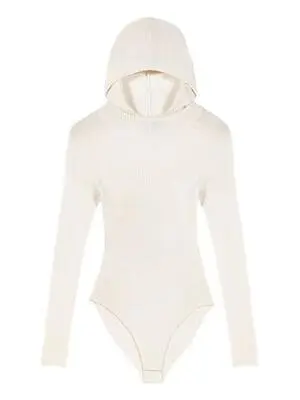 Maje Hooded Long-sleeve Stretch-knit Bodysuit - Ecru