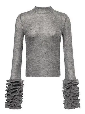Alaïa Regular-fit Wool-blend Jumper With Frilled Cuffs - Gris Chine
