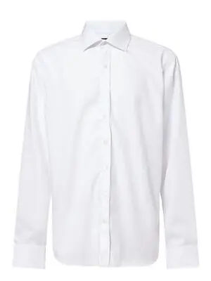 OSCAR JACOBSON Cut Away Regular-fit Cotton Shirt - Optical White