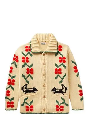 BODE Pirate Ship Intarsia Virgin Wool Cardigan - Off-white