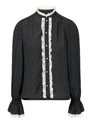 ME+EM Micro Polka-dot Lace Woven Blouse - Black/light Cream