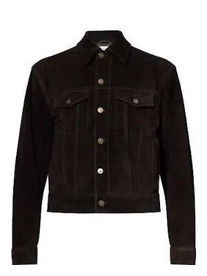 AUSTIN POST Long-sleeve Suede Trucker Jacket - Black