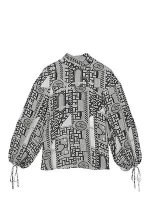 REISS Harry Tile-print Woven Blouse - Ivory Black