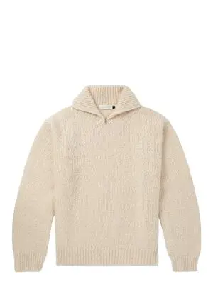 AMOMENTO Cotton-Blend Half-Zip Sweater Ivory