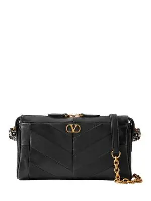 Valentino Garavani Panthea Paneled Leather Shoulder Bag - Black