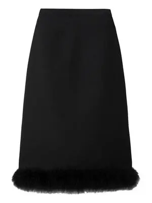 Valentino Garavani Feather-trimmed Wool And Silk-blend Crepe Skirt - Black