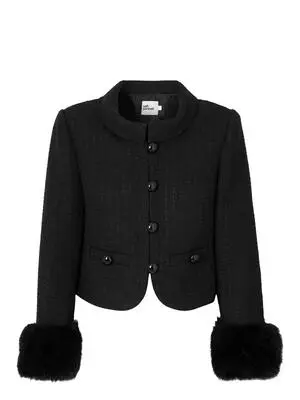 SELF-PORTRAIT Cropped Bouclé-tweed Jacket - Black