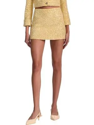 Alice + Olivia Ecenia Embellished Tweed Mini Skirt - Yellow
