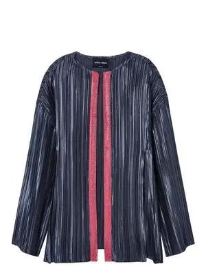 Giorgio Armani Single-breasted Jacket In Pleated Fabric With Rhinestones - Red