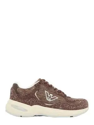 Emporio Armani Raffia And Suede Sneakers Natural