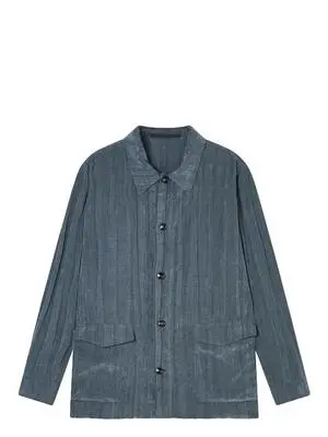 Giorgio Armani Blouson In Pleated Lyocell And Nylon Canvas - Blue