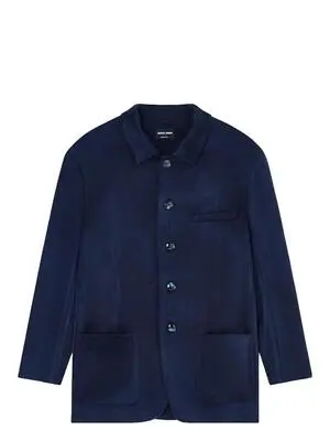 Giorgio Armani Relaxed Single-Breasted Cupro-Blend Jacket Navy