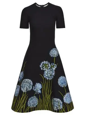Oscar De La Renta Allium Jacquard Knit A-line Dress - Blue