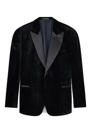 Emporio Armani Velvet Tuxedo Jacket With All-over Printed Motif - Black