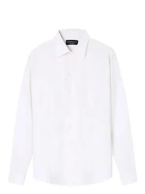 Emporio Armani Icon Shirt In Tropical Light Wool Canvas - White