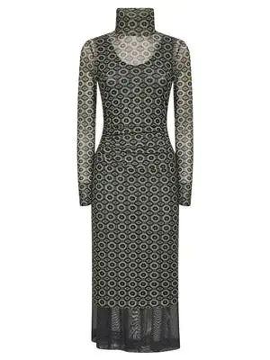 Dries Van Noten Printed Mesh Layered Midi Dress - Green