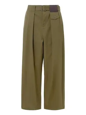 Loewe Belted Pleated Cotton And Silk-blend Pants - Green