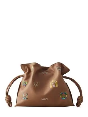 Loewe LOEWE Louis Wain Flamenco Cats Mini Printed Leather Clutch Sand