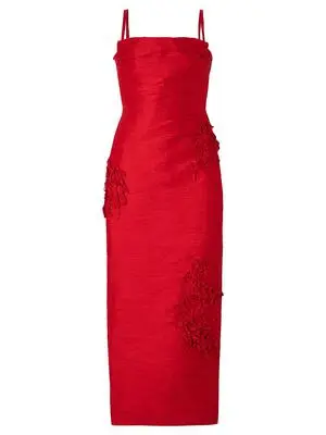 MARMAR HALIM Appliquéd Pleated Taffeta Gown - Red