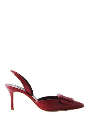 Manolo Blahnik Mayslibi 70 Lizard-Effect Leather Slingback Pumps Red