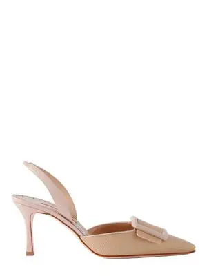 Manolo Blahnik Mayslibi 70 Lizard-effect Slingback Pumps - Neutrals