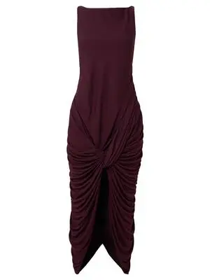 Loewe Twisted Gathered Jersey Midi Dress - Burgundy