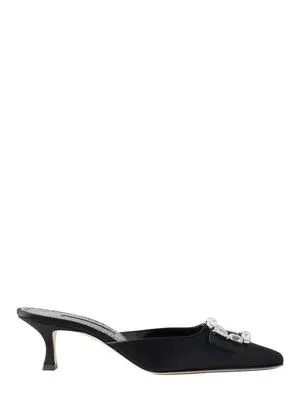 Manolo Blahnik Mayjou 50 Crystal-Embellished Satin Mules Black