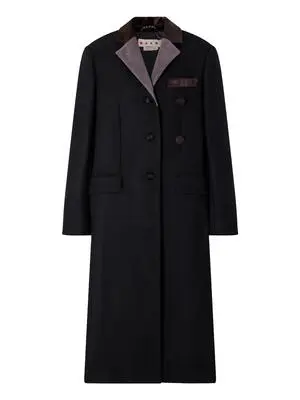 Marni Embroidered Calf Hair And Suede-trimmed Wool Coat - Black
