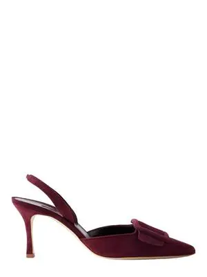 Manolo Blahnik Maysli 70 Buckled Slingback Pumps Burgundy