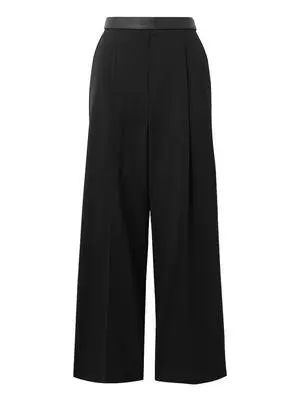 Loewe Leather-trimmed Pleated Trousers - Black