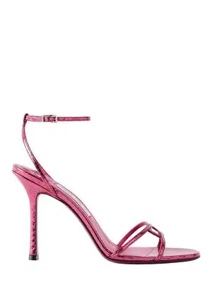 JIMMY CHOO Leo 100 Croc-effect Metallic-leather Sandals - Pink