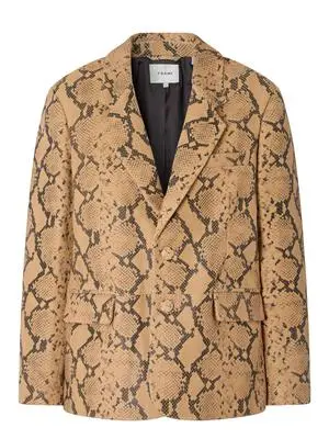 FRAME Snake-Effect Leather Blazer Sand
