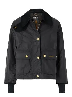 Barbour Cropped Corduroy-trimmed Waxed Cotton Jacket - Blue