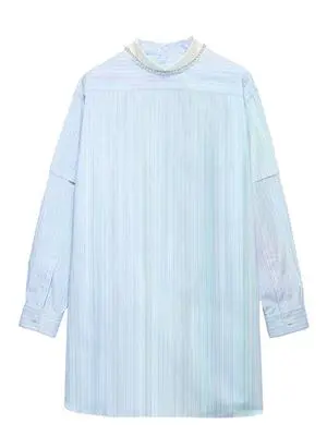 Prada Striped Embroidered-collar Blouse - Blue