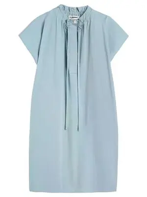 JIL SANDER Midi Poplin Dress With Drawstring - Blue