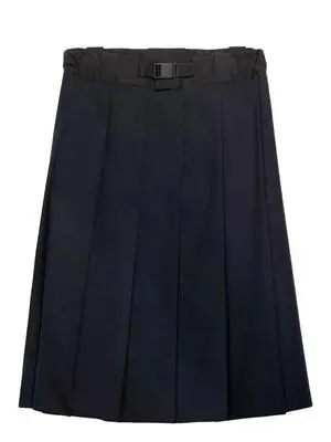 Prada Pleated Buckle-belt Midi Skirt - Blue