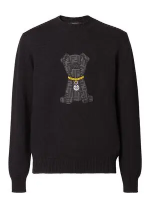 Fendi Ff Jacquard Patch Wool Pullover - Black
