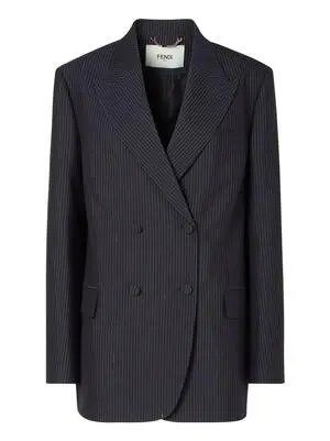 Fendi Double-breasted Pinstripe Wool Blazer - Blue